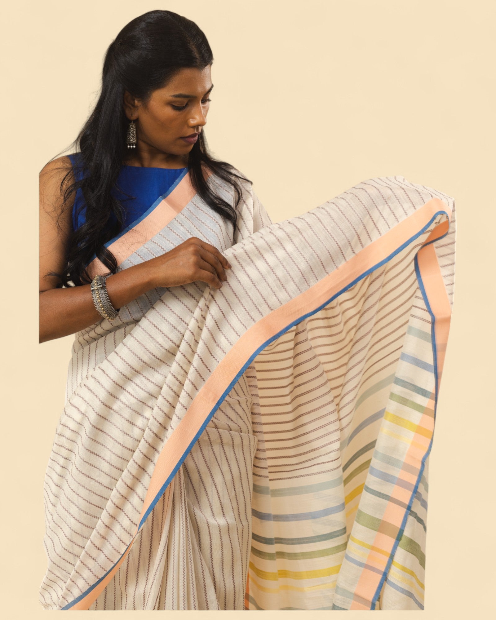 Off-White - Zig Zag Quilt Organic Cotton Saree – Ethicus