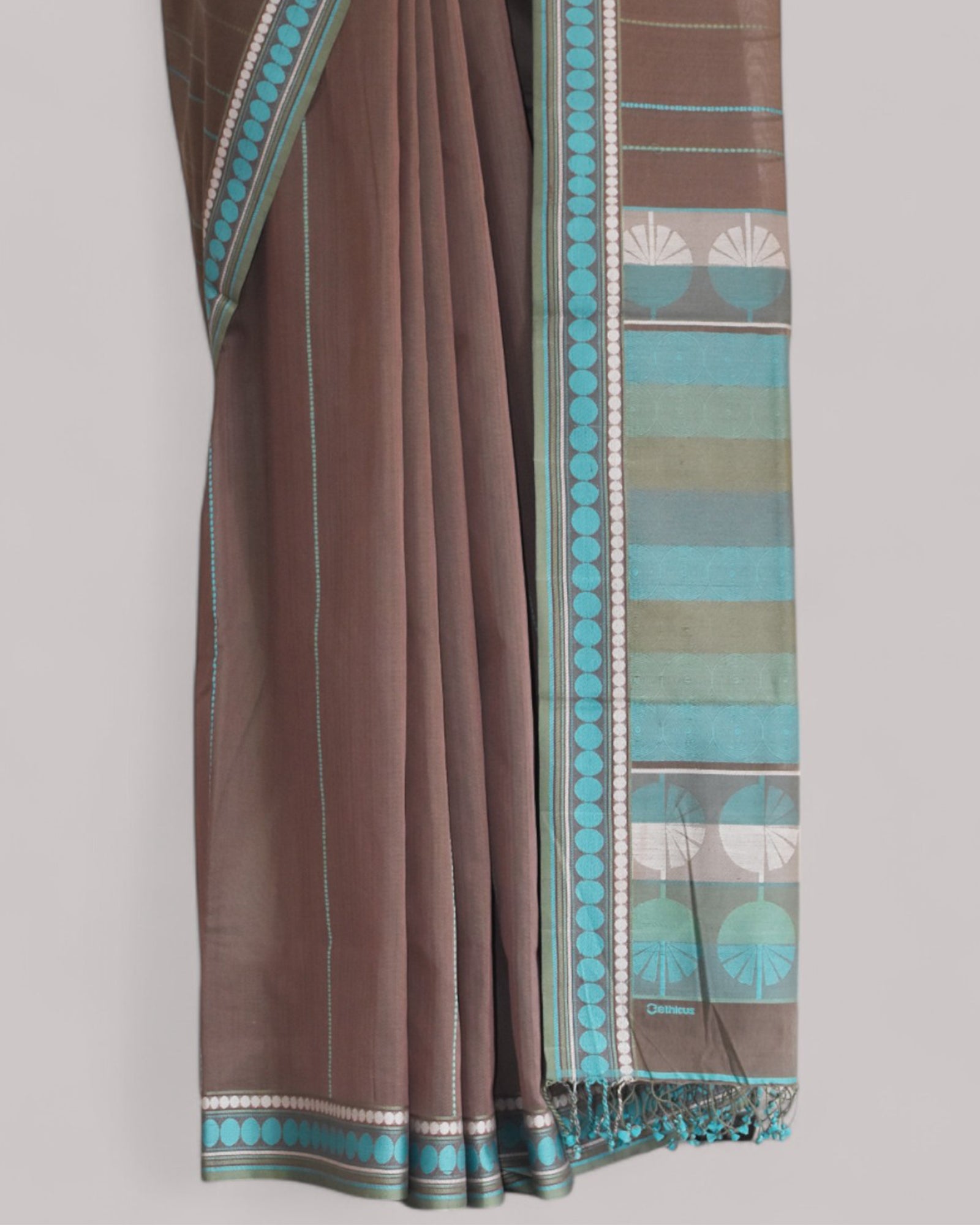 Dark Brown - Spherical Grace Organic Cotton Saree – Ethicus